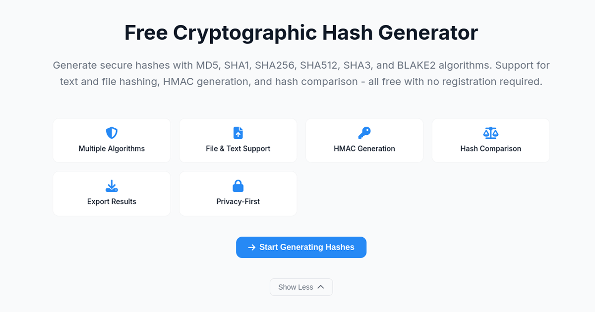 ToolShelf - Free Hash Generator | MD5, SHA256, SHA512 & More Online