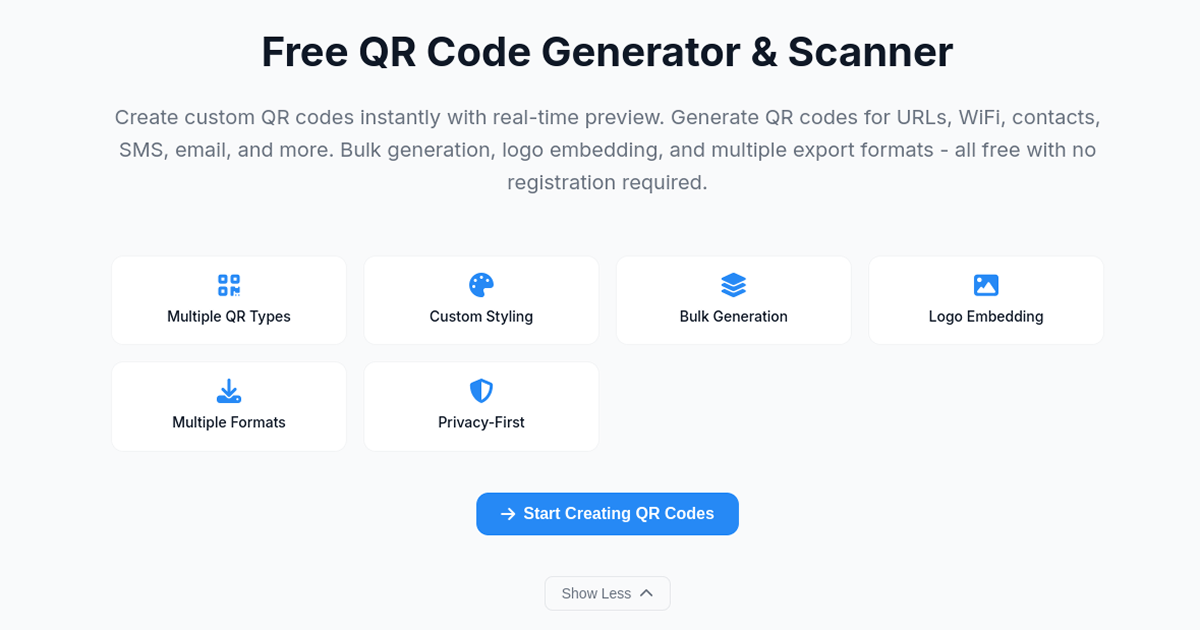 ToolShelf – Free QR Code Generator | Custom QR Codes, No Signup