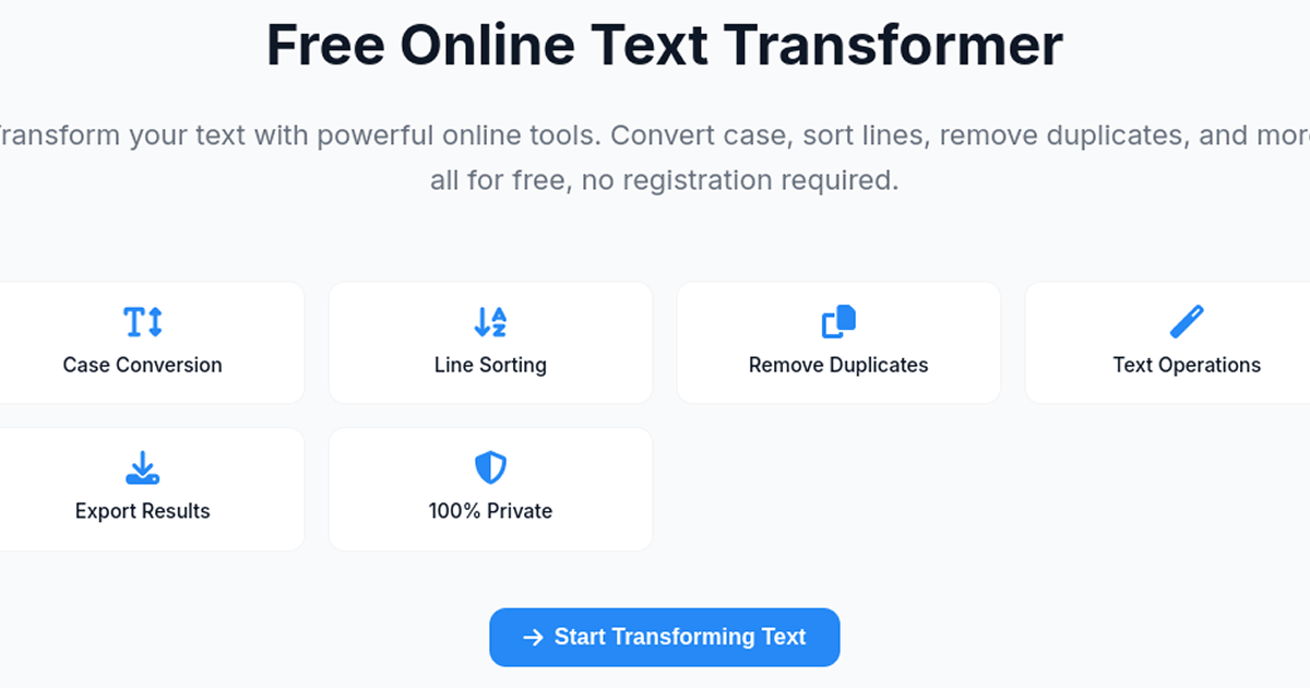 Free Online Text Transformer – ToolShelf | Convert & Format Text