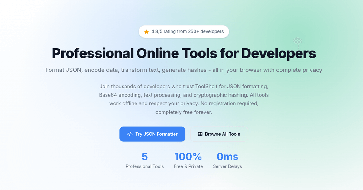 ToolShelf – Free Developer Tools: JSON, Base64, Text